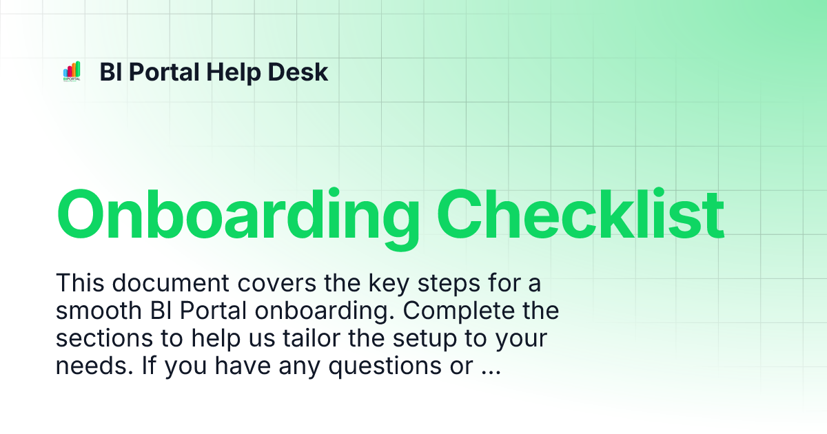 Onboarding Checklist | BI Portal Help Desk